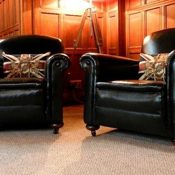 Gentleman's Green Leather Antique Library Chairs - Folio 50 | Stourport ...