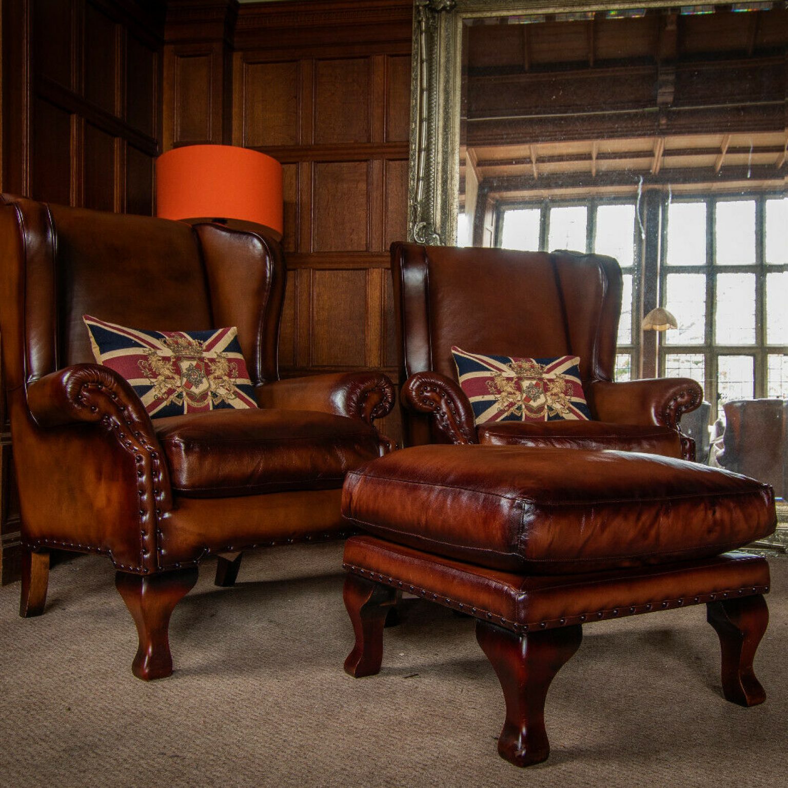 F50-1318 PAIR TETRAD COMPTON JOHN LEWIS BROWN LEATHER CHESTERFIELD ...